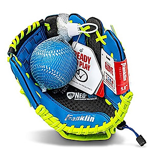 Franklin Sports Kids Baseball Glove - NeoGrip Boys + Girls Youth Tball Glove - Toddler + Youth Teeball, Baseball + Softball Mitt - Right Hand Throw - 9.5" ,Blue