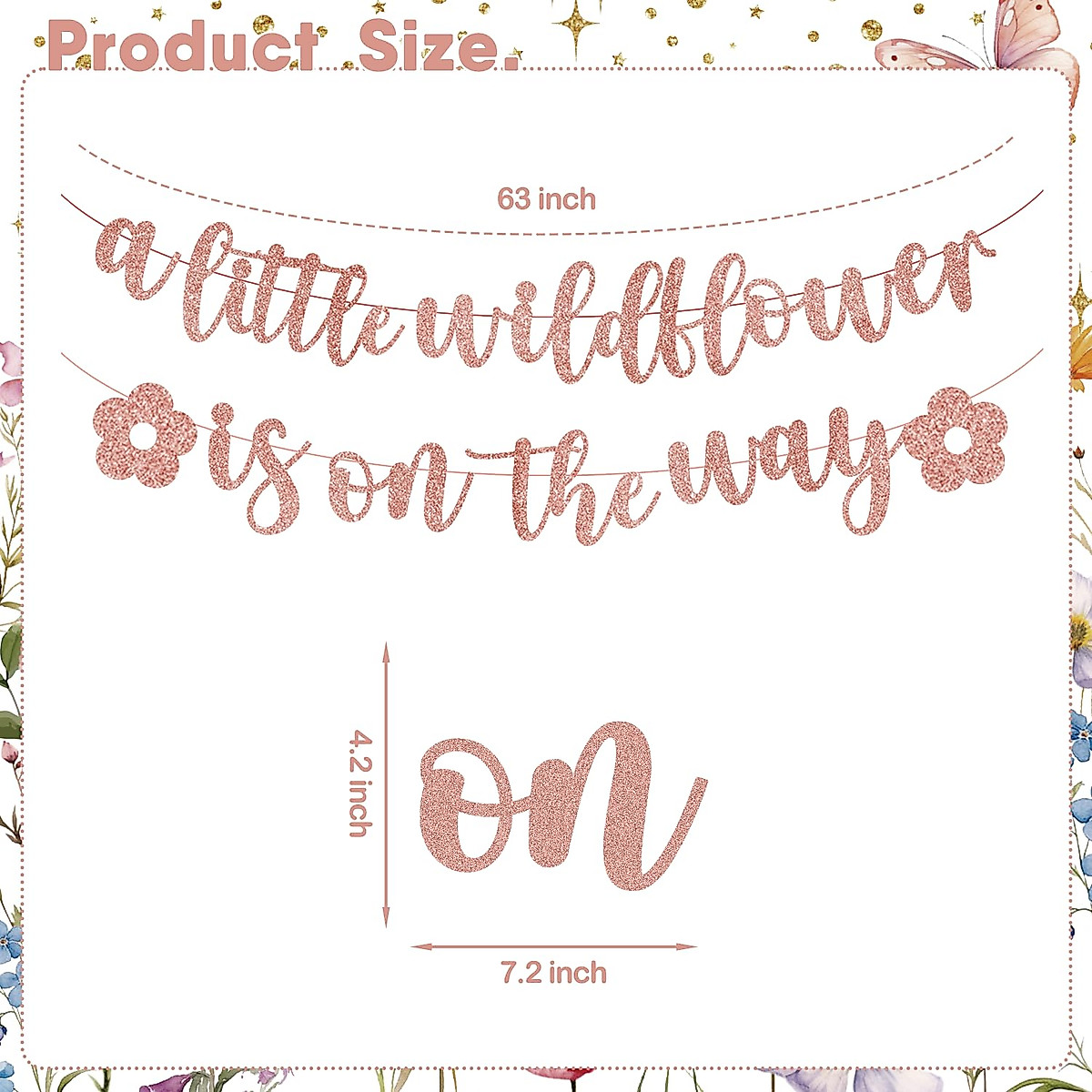 Cocomigo Wildflower Baby Shower Decorations Banner Hanging Swirls, 17pcs Floral Baby Shower Decorations for A Little Wildflower is on Her Way Baby Shower, Flower Baby Shower Decorations Rose Gold