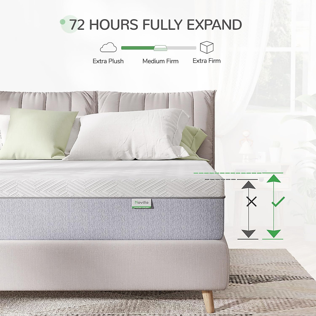 Novilla Queen Mattress, 10 inch Gel Memory Foam Queen Size Mattress for Cool Sleep & Pressure Relief, Medium Firm Bed Mattresses, Bliss