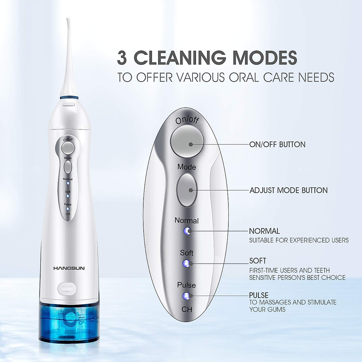 Hangsun Water Flosser Professional Cordless Rechargeable Dental Oral Irrigator Water Jet for Teeth Braces Care with 8 Jet Tips for Travel and Home Use
