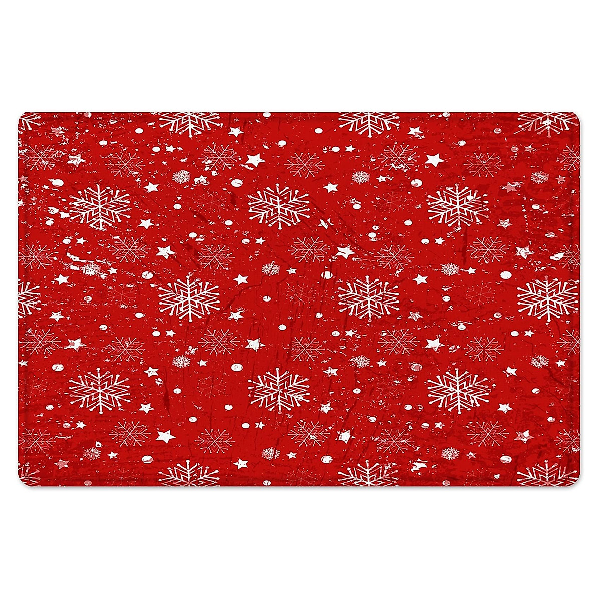 HVEST Winter Snowflake Memory Foam Bath Mat, White Snowflakes on Red Background Non Slip Bath Rug Kitchen Mat Door Mat Washable Absorbent Bathroom Décor Rug, 16 X 24 Inches