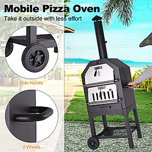 Vonzoy Wood Fired Outdoor Pizza Oven with Waterproof Cover, Pizza Stone and Peel, Wood Burning Pizza Oven with 2 Wheels for Outside
