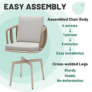 Erotr 4 Pcs Woven Bistro Dining Chairs: Aluminum Patio Dining Arm Chair - Handwoven Rope Armchair - Outdoor Cushion Patio Seating - for 330 lbs All Weather for Garden Backyard Balcony Deck Cafe Indoor