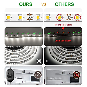 White LED Strip Light, CT Capetronix LED Light Strip White, Daylight Bright LED Tape Light, for Bedroom, Kitchen, Closet, Under Cabinet, Vanity Mirror, Indoor Only (Dimmer Included).