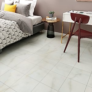 CHICHOME Peel and Stick Floor Tile 12 Inch x 12 Inch Self Adhesive Bathroom Floor Tiles Removable Waterproof Marble Vinyl Flooring Squares 16-Pack Light Color Tile Floor for Bathroom Bedroom Kitchen