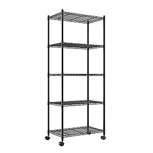 Storage Shelves (Black, 5-Shelf) 5-LAYER FAMILY SHELF, VERTICAL free combination shelf, kitchen, bedroom, garage, study, storage room, with wheels layer shelf, simple American heavy shelf.