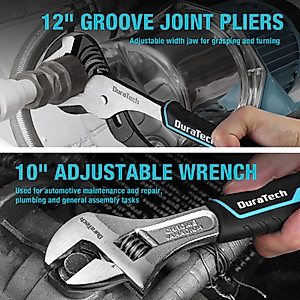 DURATECH 8-Piece Pliers Set with Rolling Pouch, Premium Cr-V/Cr-Ni Construction, (12", 10", 8" Groove Joint Pliers, 8" Adjustable Wrench, 8" Linesman, 6" Long Needle Nose, 6" Slip Joint, 6" Diagonal)