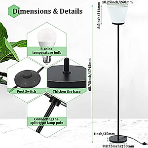 Floor Lamp for Living Room, Simple Modern Black Floor Lamp for Bedroom Office, 3 Color Temperatures Tall Standing Floor Lamp with Foot Switch, (9W LED Bulb, White Lampshade Included).
