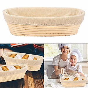 Stormshopping 11.8 inch Oval Long Banneton Brotform Bread Dough Proofing Rising Rattan Basket & Liner