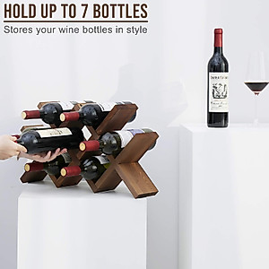 WELLAND Wood Countertop Wine Rack, Rustic Tabletop Wine Holder, 7 Bottle Wine Holder, Minimal Assembly Required | 21.25" W x 4" D x 11.5" H
