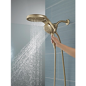 Delta Faucet HydroRain 5-Spray H2Okinetic Dual Shower Head with Handheld Spray, Gold Shower Head with Hose, Handheld Shower Heads, 2.5 GPM Flow Rate, Lumicoat Champagne Bronze 58680-CZ-PR25