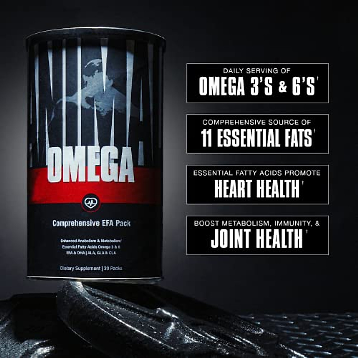 Animal Omega-Omega 3 6 Supplement-Fish Oil,Flaxseed Oil,Salmon Oil,Cod Liver,Herring, and more-10 Sources of Omegas and EFAs -Full dose of EPA,DHA,CLA+Absorption Complex-Pack of 30(Packaging may vary)