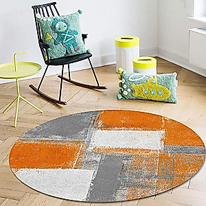 Thanksgiving Rugs Abstract Geometric Graffiti Oil Painting Orange Carpet Non-Slip Area Rug Stain-Proof Accent Area Rug for Bedroom Living Room Home Decoration, 6 Feet Soft Round Carpet Absorbent