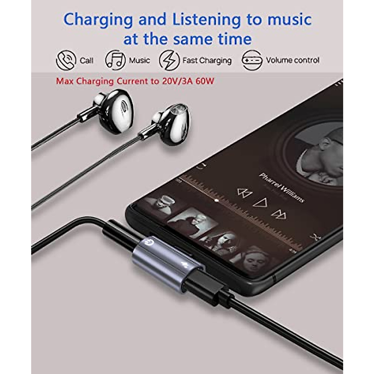 Samsung Galaxy S22+ Headphone Adapter, 2 in 1 USB C to 3.5mm Headphone Adapter with Safe 60W PD Fast Charging Compatible with Google Pixel 5/4/4XL/3/3XL, Galaxy S22/S22+/S22 Ultra/S21/Note 10+