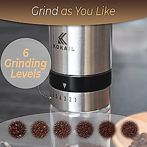 KOKAIL Manual Coffee Grinder | Hand Coffee Grinder with Crank Handle Wood Knob having 6 Adjustable Grind Settings, Includes Extra Glass Jar, Velvet Storage Bag, Spoon & Cleaning Brush