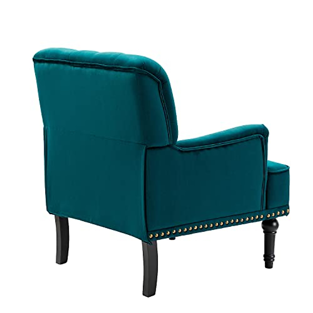VanTook Mid Century Modern Button Tufted Accent Chair, Velvet Lounge Reading Armchair with Rubberwood Legs and Nailhead Trim, Single Corner Side Arm Chairs for Living Room Bedroom, Teal