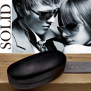 Black Hard sunglasses cases - Glasses Holder Clam Shell - Large eyeglass cases with pouch and cloth distressed Black (AS113 Black and Pouch)