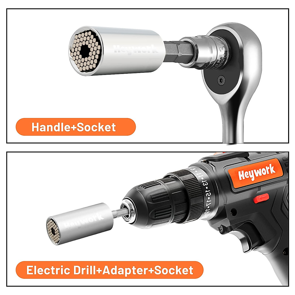 Heywork Universal Socket Tools Gifts for Men Dad, Birthday Gifts Super Socket with Power Drill Socket Adapter, Cool Gadgets for Men/Dad/Women/Husband 1/4"-3/4"（7-19mm）-Gift Box