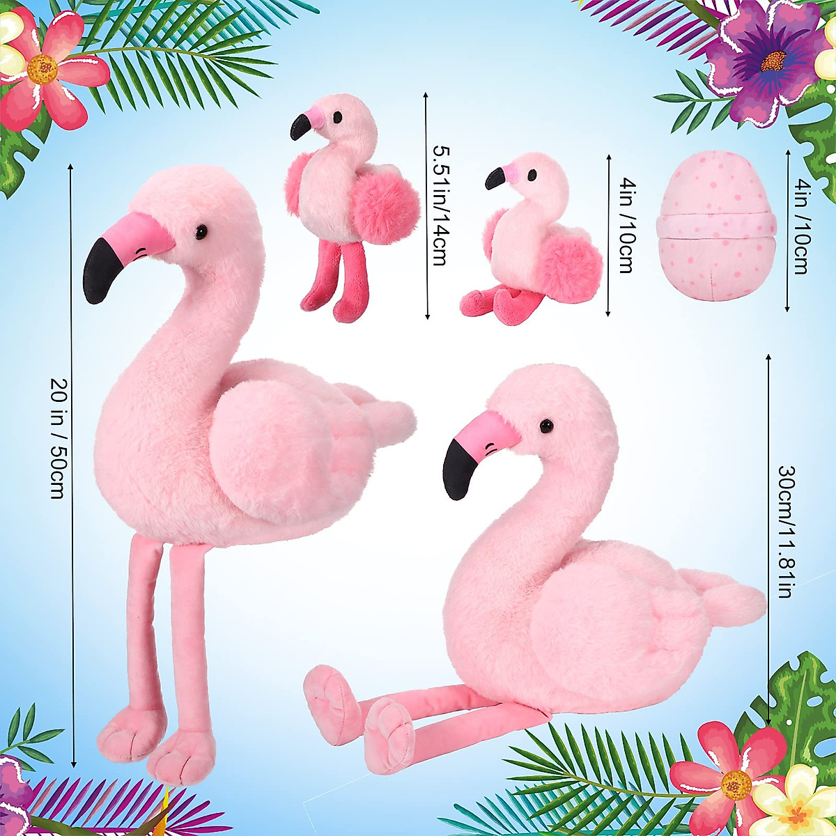 Skylety 6 Pieces Plush Flamingo Stuffed Animal 20 Inch Mommy Stuffed Flamingo with 4 Flamingo and 2 Eggs Pink Flamingo for Decoration Valentines Party Favors Christmas