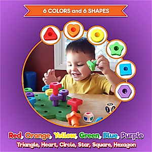 KIDS KORNER New & Improved Peg Board Stacking Toddler Toys Game Set - Lacing Fine Motor Skills for Ages 3 and Up - Matching Shapes with Pegs & Activity eBook