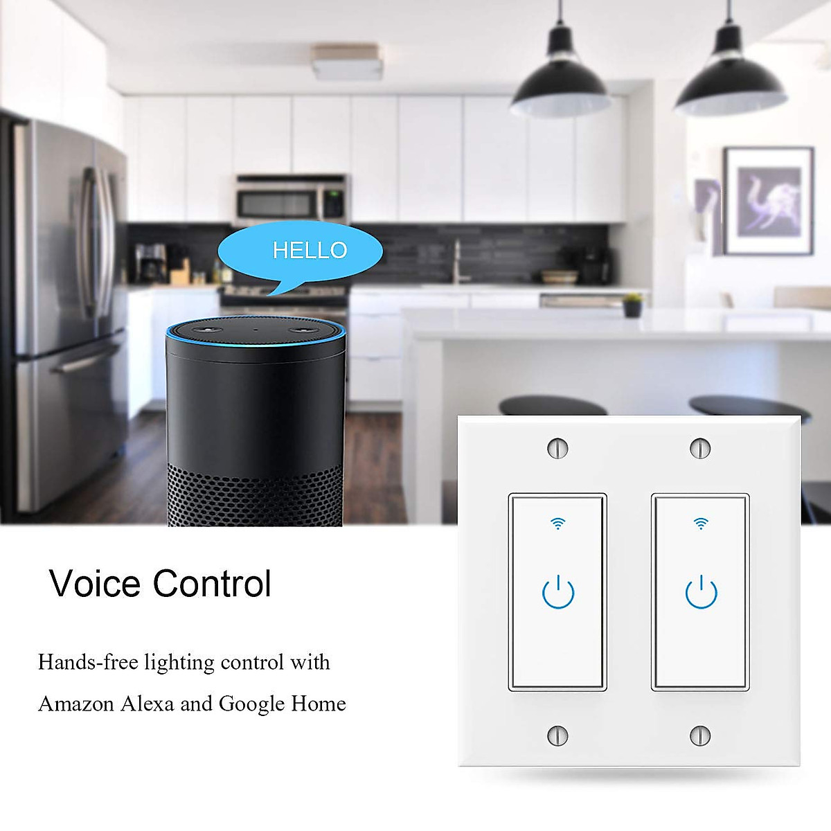 Smart WiFi Wall Outlet Plug, WiFi Wall Socket Duplex Receptacle, 15 Amp with 2 Independent Control, Compatible with Amazon Alexa and Google Home