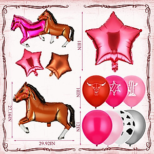 Glimin Western Cowgirl Birthday Party Decorations Retro Horse Rodeo Party Supplies for Girls Include Tablecloth, Banner, Honeycomb Centerpieces, Cupcake Toppers, Balloons, Star Horse Foil Balloons