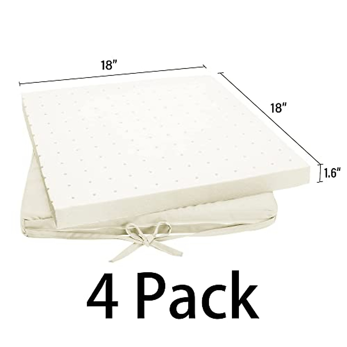 Uheng 4 Pack Patio Outdoor Chair Cushions with Ties, Seat Pads Mat, Waterproof Removable Cover, Comfort Memory Foam Nonslip for Garden Deck Picnic Beach Pool -18" X 18"(Beige)