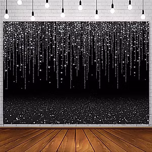 Sendy 7x5ft Black and Silver Glitter Bokeh Backdrop Birthday Party Decorations for Adult Kids Photography Background Silver Black Sparkle Wedding Prom Bday Party Decor Banner Photo Shoot Studio Props