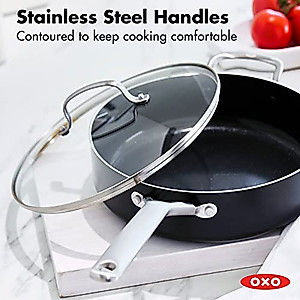 OXO Agility Series 5QT Saute Pan with Lid, Ceramic Nonstick Cookware PFAS-Free, Induction Suitable, Quick Even Heating, Stainless Steel Handles, Chip-Free Rims, Dishwasher and Oven Safe, Black