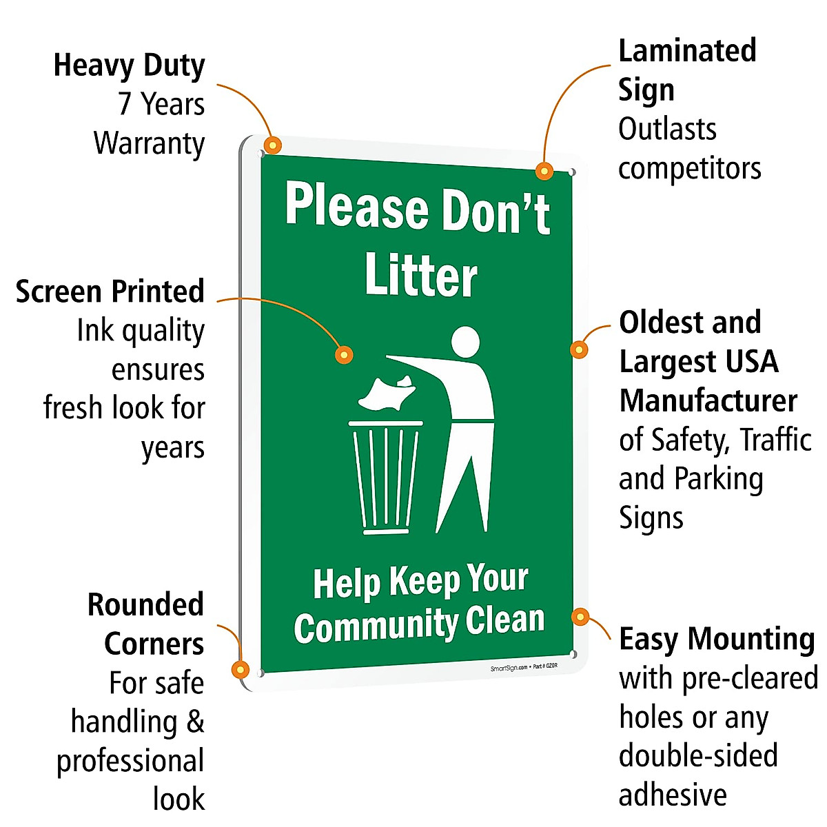 SmartSign 14 x 10 inch “Please Don't Litter - Help Keep Your Community Clean” Metal Sign, 40 mil Laminated Rustproof Aluminum, White and Green, Made in USA