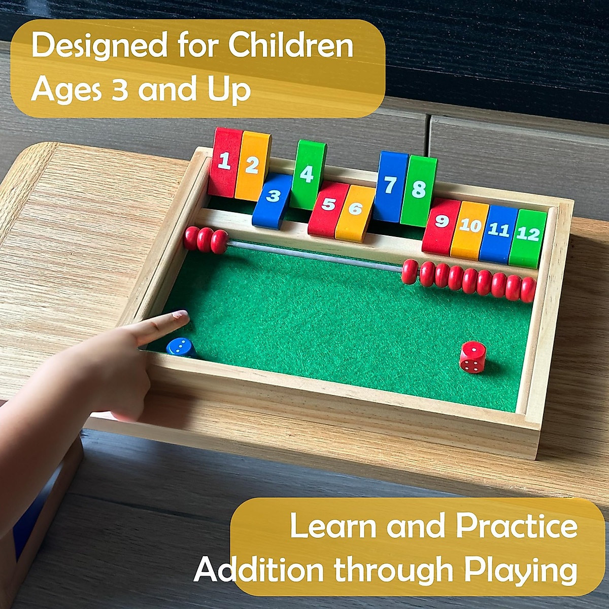 STERLING Games Kids Shut The Box Game for 2 Players | Wooden Math Toy Dice Game for Kids and Small Children | STEM Educational Toy for Learning Mathematics and Addition