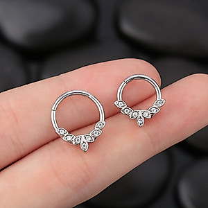 OUFER 16G 316L Stainless Steel Daith Earrings Hoop Cluster CZ Hinged Segment Clicker Daith Clicker Helix Ear Piercing