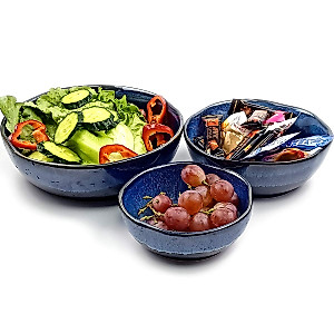 EWEIGEER Creative Kiln Variant Ceramic Salad Pasta Serving Bowl Cereal Snack Dessert Porcelain Bowls Set of 3.Small Medium and Large