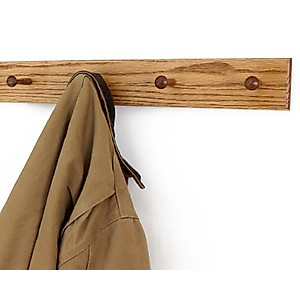 Solid Oak Shaker Peg Rack Made in The USA - Golden Oak Stain Stain 35 x 3.5 Inches with 6 Pegs