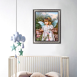 5D Diamond Painting Angel by Number Kits, Full Round Diamond Art Kits Adults Beginner Diamond Painting, Embroidery Rhinestone Cross Stitch Mosaic Paintings Arts Craft for Home Wall Decor 30X40cm