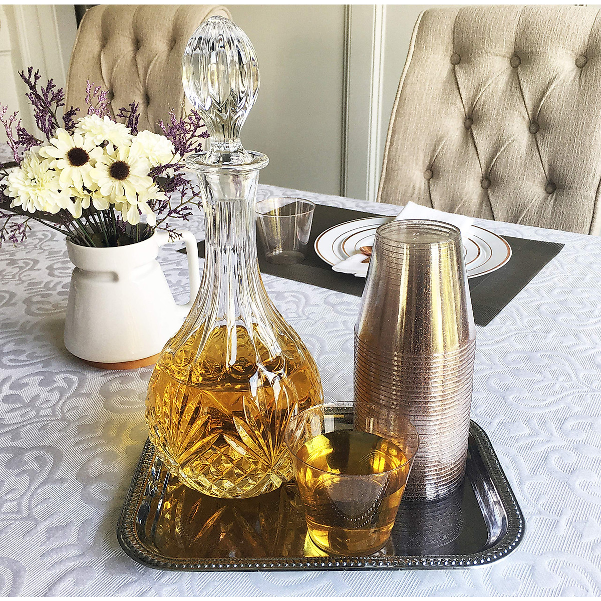 JL Prime 100 Rose Gold Glitter Plastic Cups - 9 Oz Reusable and Recyclable - Elegant Rose Gold Glitter Tumblers for Weddings, Anniversaries, Showers, Parties - Small Drinking Cups