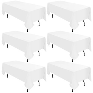 REWOMC 6 Pack Polyester Tablecloth 60 x 102 Inch White Polyester Table Cloth for 6 Foot Rectangle Tables, Stain and Wrinkle Resistant Washable Table Cover for Kitchen Wedding Banquet Restaurant Party