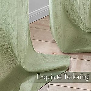 Woaboy Sage Green Semi Sheer Curtains 84 inch Length for Living Room 2 Panels Grommet Drapes Natural Linen Farmhouse Window Curtains Light Filtering and Protect Privacy 52x84 Long