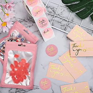 Lefiocky 1120 Pcs Thank You Stickers and Cards Sets 1.5 Inch Thank You for Supporting My Small Business with Gold Lettering, Tiny Thank You Cards and Resealable Packaging Bag for Business - Pink