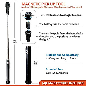Valentines Day Gifts for Him, Gift for Mens 5Pcs Magnetic Pickup Tool, Christmas Birthday Gifts for Him, Telescoping Flexible Flashlight with Pick Up Rod, Round/Square Inspection Mirror for Mechanic