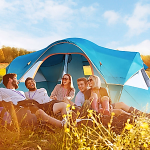 UNP Camping Tent 10-Person-Family Tents, Parties, Music Festival Tent, Big, Easy Up, 5 Large Mesh Windows, Double Layer, 2 Room, Waterproof, Weather Resistant, 18ft x 9ft x78in