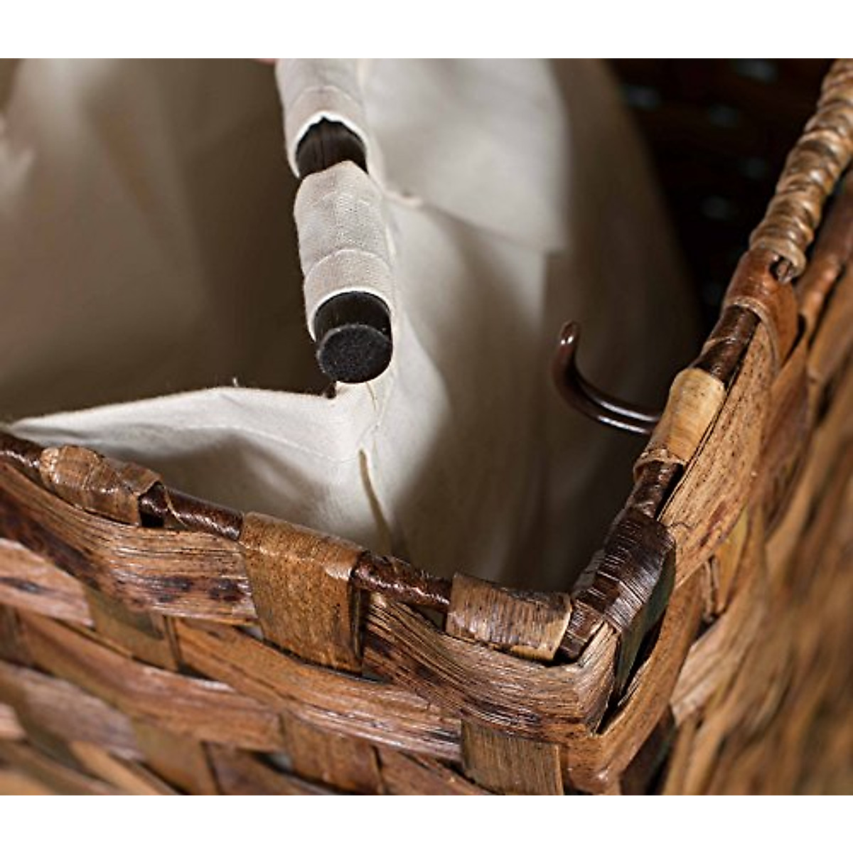 BIRDROCK HOME Abaca Divided Flat Weave Laundry Hamper with Bags - Hand Woven Clothes Basket - Sorter Hampers - Espresso