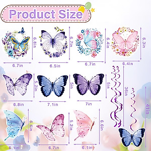 JUNEBRUSHS 46Pcs No Installation Hanging Butterfly Decorations Butterfly Birthday Decorations Spring Summer Themed Swirls Garland for Girl Birthday Wedding Party Baby Shower Garden Party