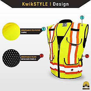 KwikSafety - Charlotte, NC - GODFATHER Safety Vest [CUSHIONED COLLAR] Class 2 ANSI OSHA High Visibility 9 Pockets Reflective Heavy Duty Mesh Vis Construction Industrial Surveyor Men/Yellow Large