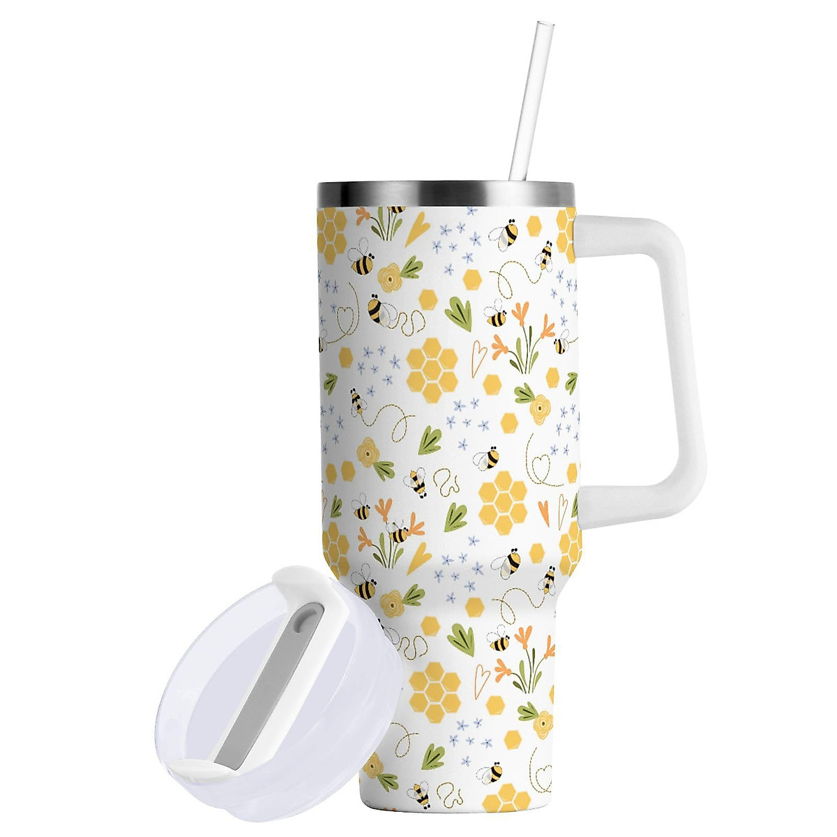 MCHIVER Bee Honey 30 oz Tumbler with Handle and Straw Stainless Steel Vacuum Water Bottle Leak-proof Travel Coffee Mug Thermos Water Bottle for Hot Cold Beverages