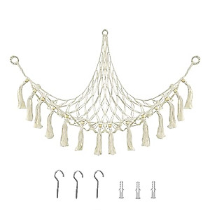 Large Macrame Stuffed Animal Hammock Hanging Net for Stuffed Animals Room Corner Organizer Plush Animal Storage for Kids Bedroom Nursery Boho Toy Hammock with Tassels Stuffed Animal Display Holder Net