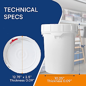5 Gallon White BPA Free Durable Food Grade Bucket With Screw Lid | All Purpose Specialty Storage Plastic Pail Safety | Air-tight Design with Child Resistant Button - 2 PACK