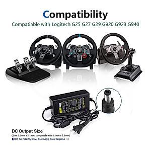 Replacement 24V AC DC Power Supply Cord for Logitech G25 G27 G29 G920 G923 G940, Logitech Racing Wheel APD DA-42H24 AD10110LF 190211-0010 190211-A030 PS3 Xbox 360 GT Adapter Charger Cord Cable
