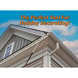 4-12 ft Long Telescopic Extension Pole with Utility Hook // Telescoping Pole for Christmas Lights Installation, String Lights, Birdfeeders // Lightweight and Sturdy // Christmas Light Pole with Hook