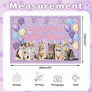 Cat Party Decoration Supplies - Cat Happy Birthday Backdrop Kitten Photography Background, for Cat Lover, Children Kids Cat Theme Birthday Decorations